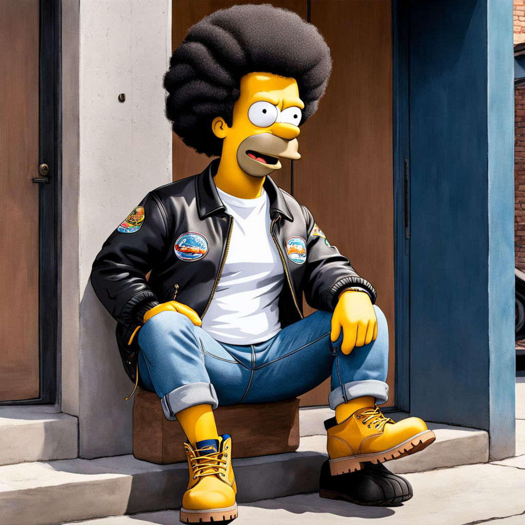 Homer Simpson's hairstyle is an afro while wearing his black... by ...