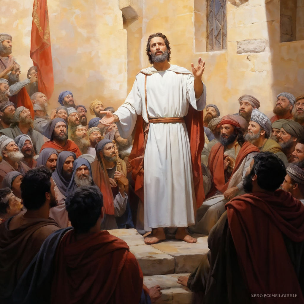 Create an image of Peter preaching in Acts 2 by 김현석 - Playground