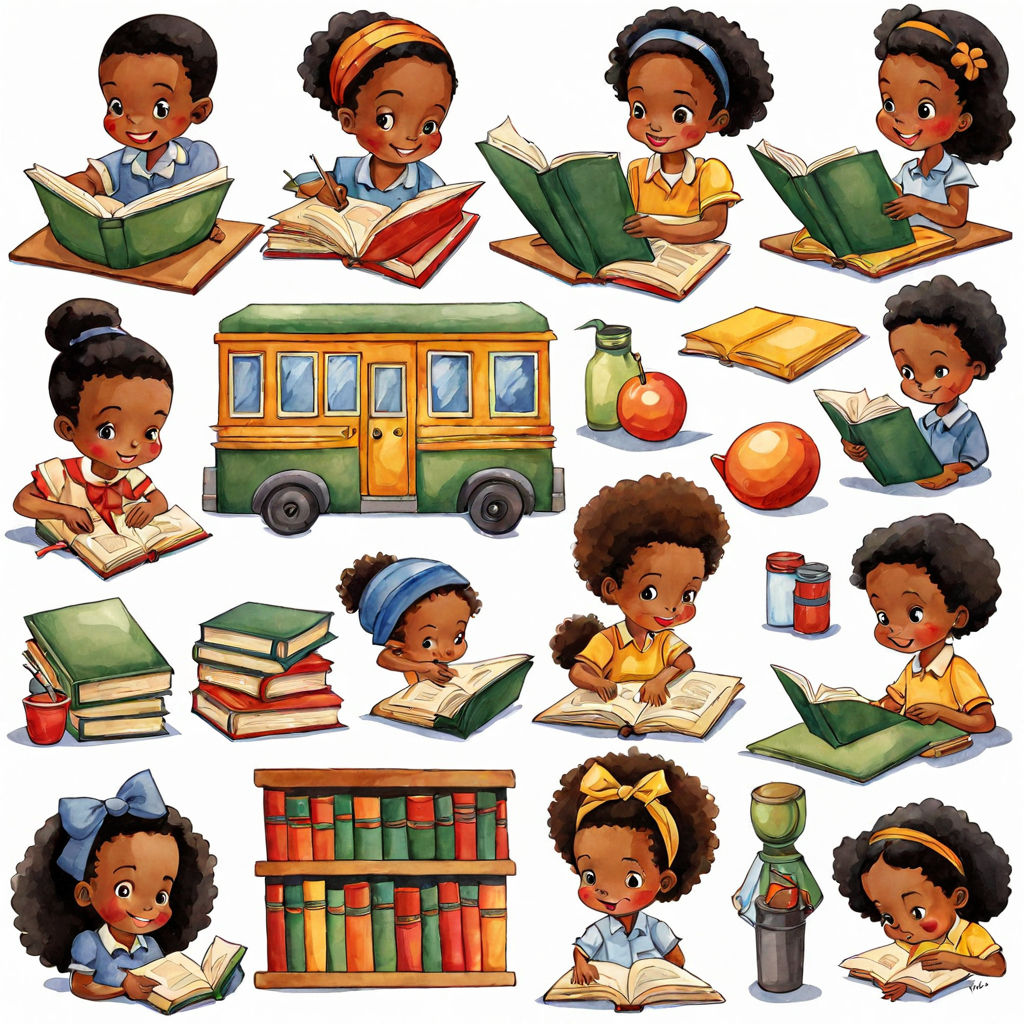 Cute vintage african american library sticker sets no backgr... by Rs ...