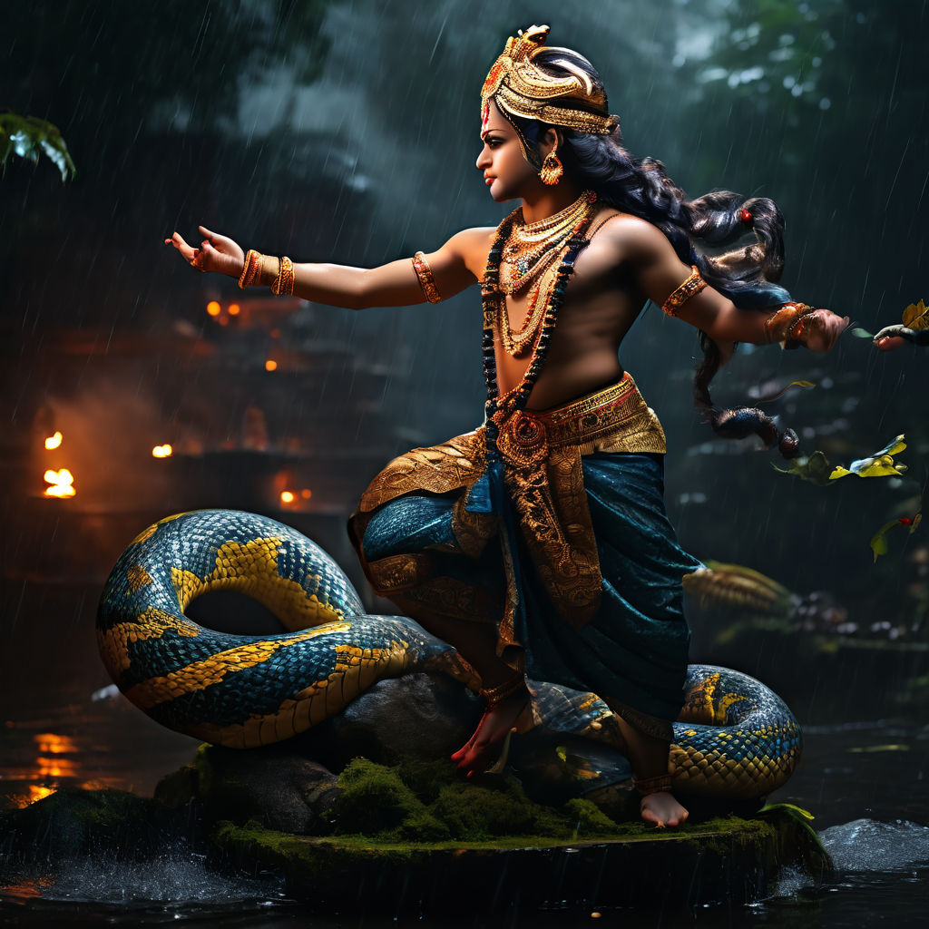 Lord Krishna dancing on Giant Kalia Snake by Manshi Nanda - Playground