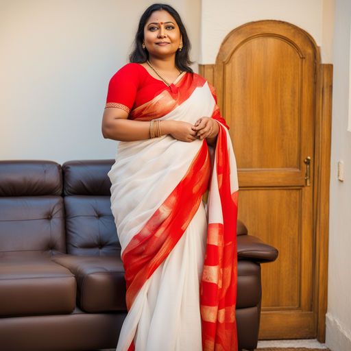 Bengali women with fat physique standing wearing red and whi... by ARTIST DG (DEV GERA) - Playground