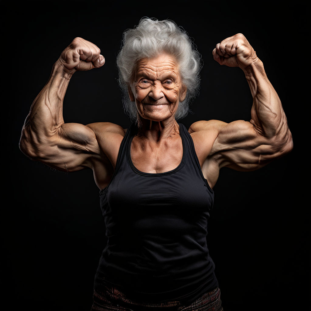 Very strong muscular 100 year old dwarf woman flexing overhe... by Ken ...