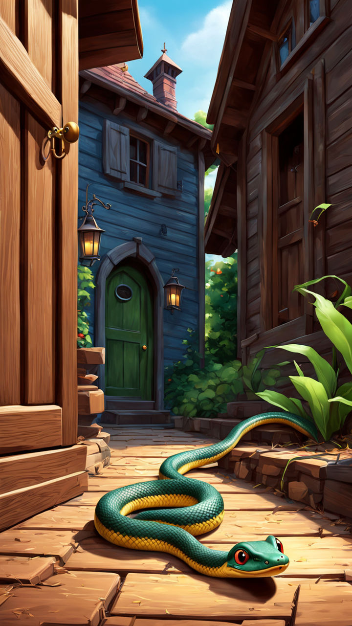 Best quality. realistic pixar style. Snake caught in the mou... by ...