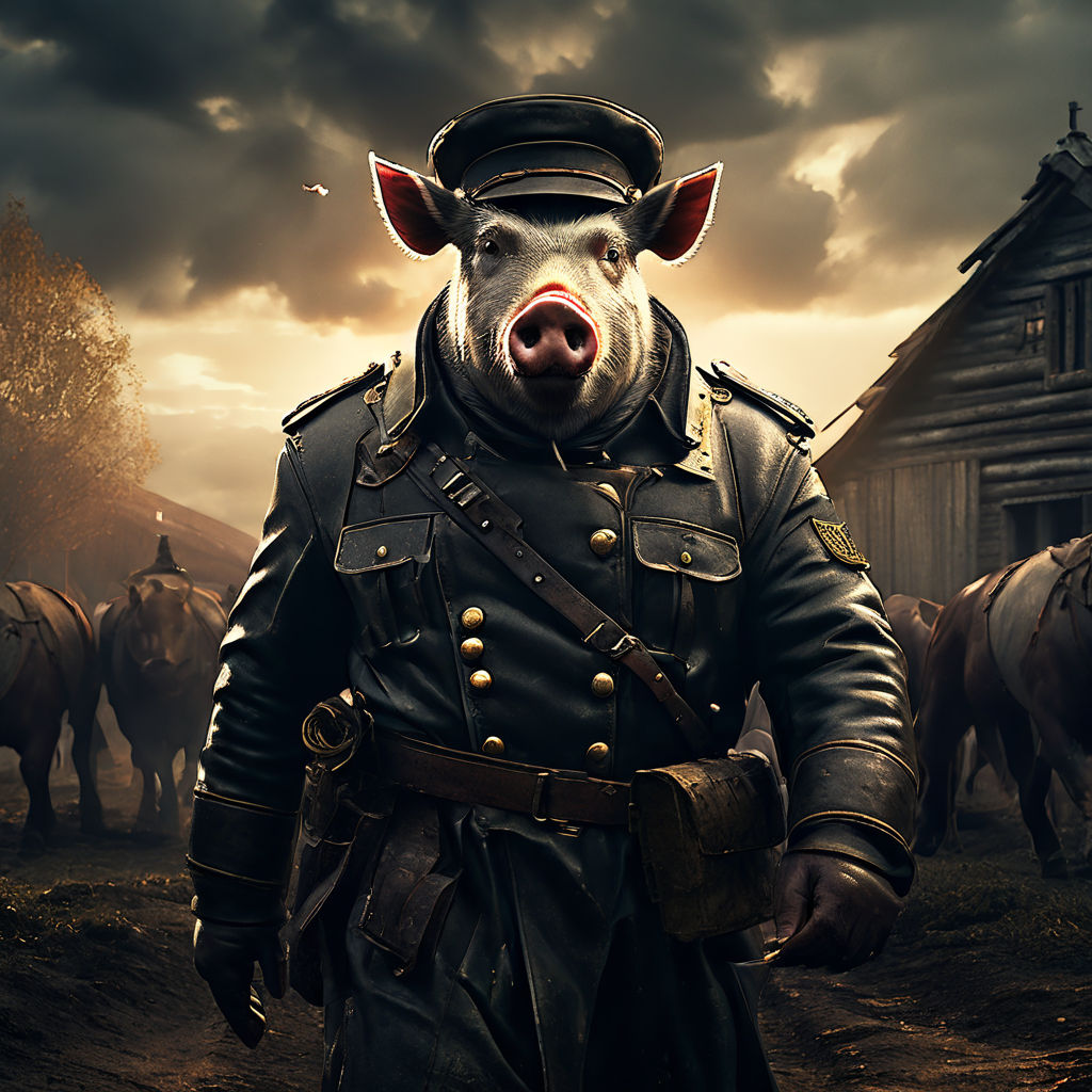 Propaganda poster Soviet oil style. pig dressed as a militar... by ...