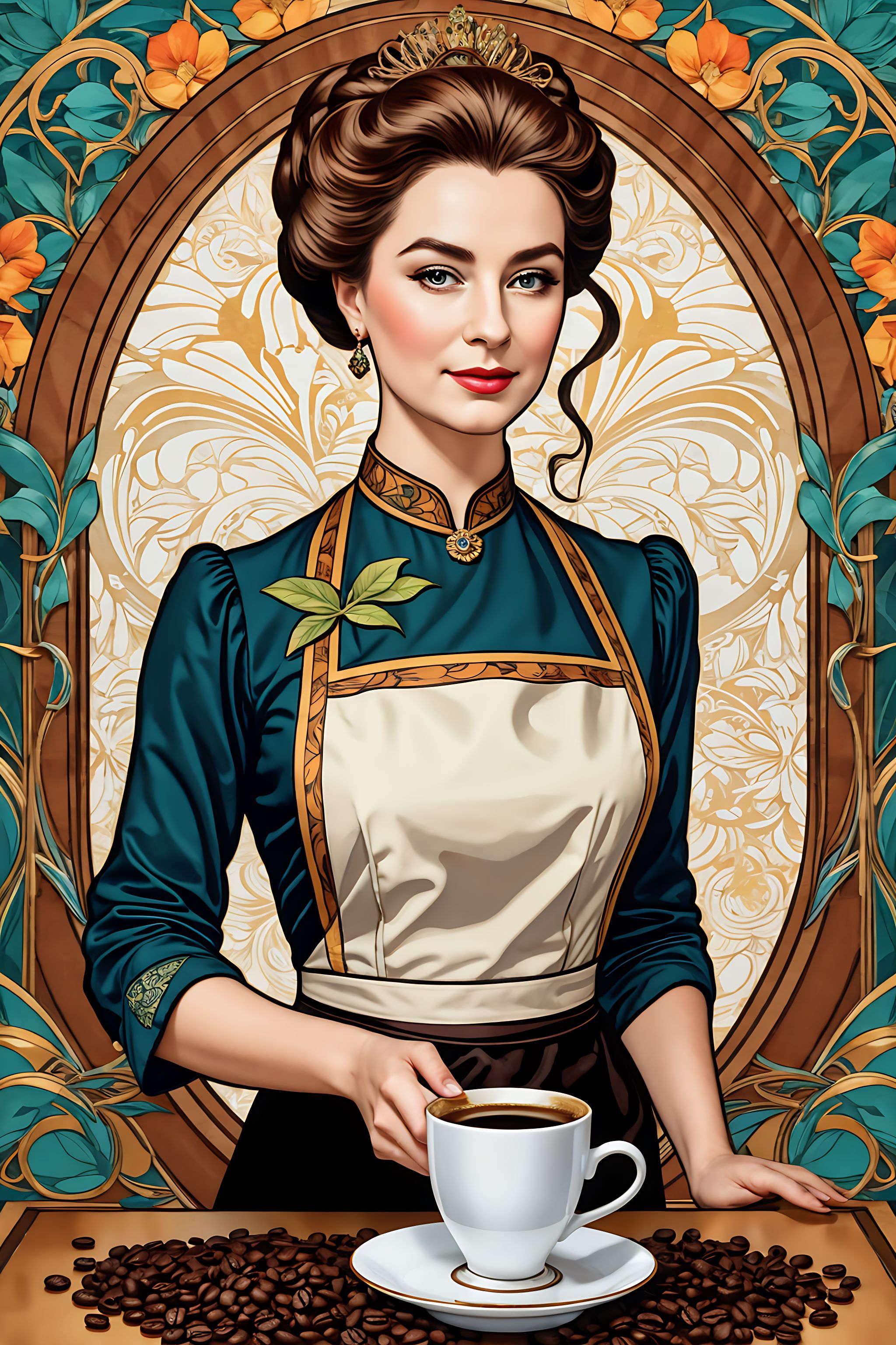 A Beautiful Barista in Art Nouveau Style – Noe Studio