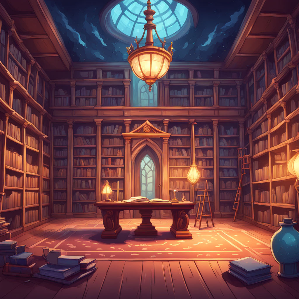 Draw a magical library Holl for game art style by Artist_Rohit Raman ...