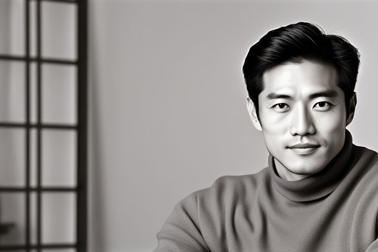 Create a black and white half-body artistic portrait of a No... by ...