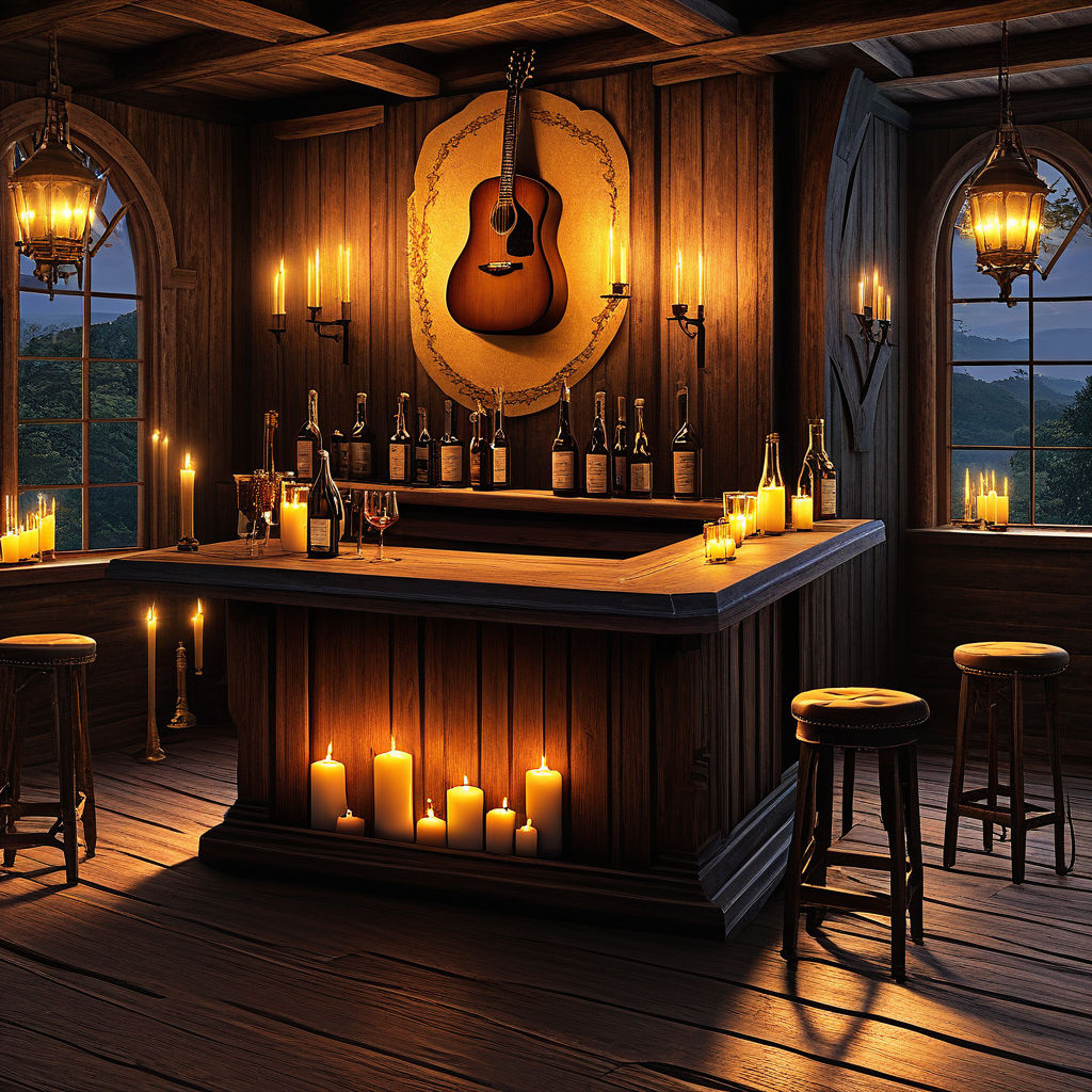 18 century old rustic bar and candles. performance stage wi... by Solo ...
