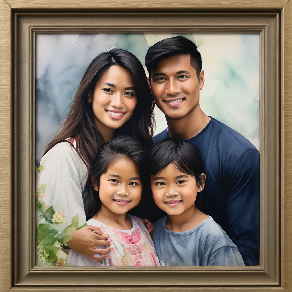 A framed portrait of a Filipino family of four. One daughter... by ...