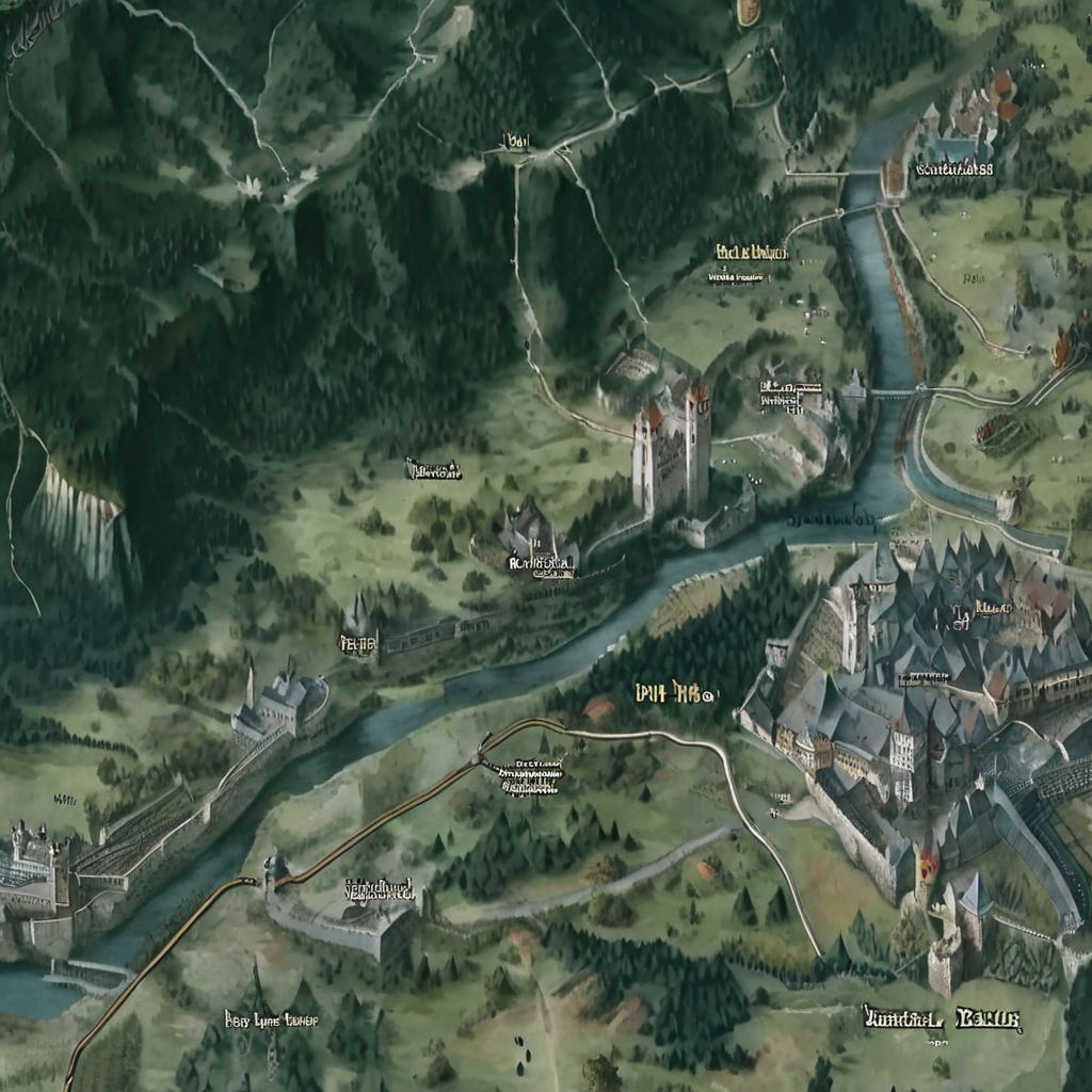 Medieval overview map highlighting a meandering river slicin... by Tom ...