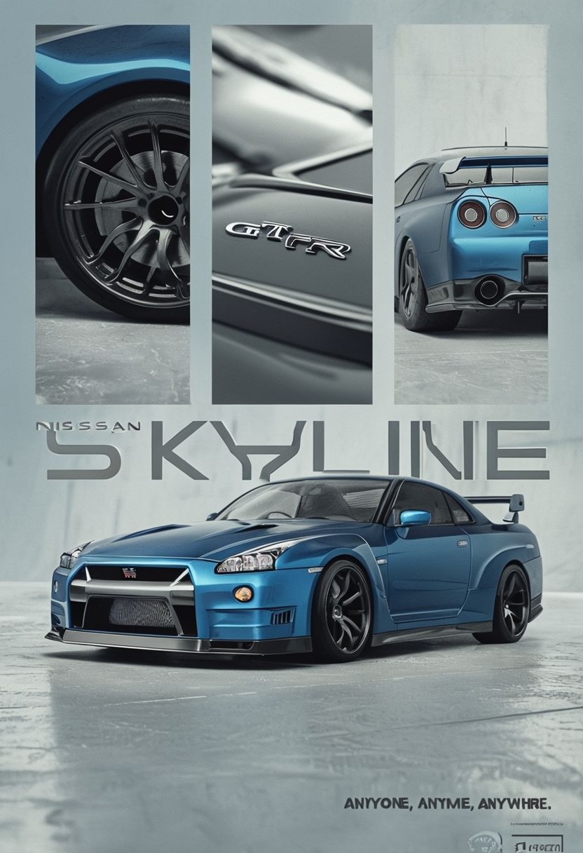 Promotional Poster Featuring Blue Nissan GT-R in Cinematic Style ...