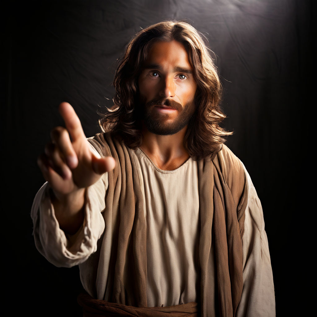 Jesus christ looking forward and asking for hand by Larissa Schlemmer ...