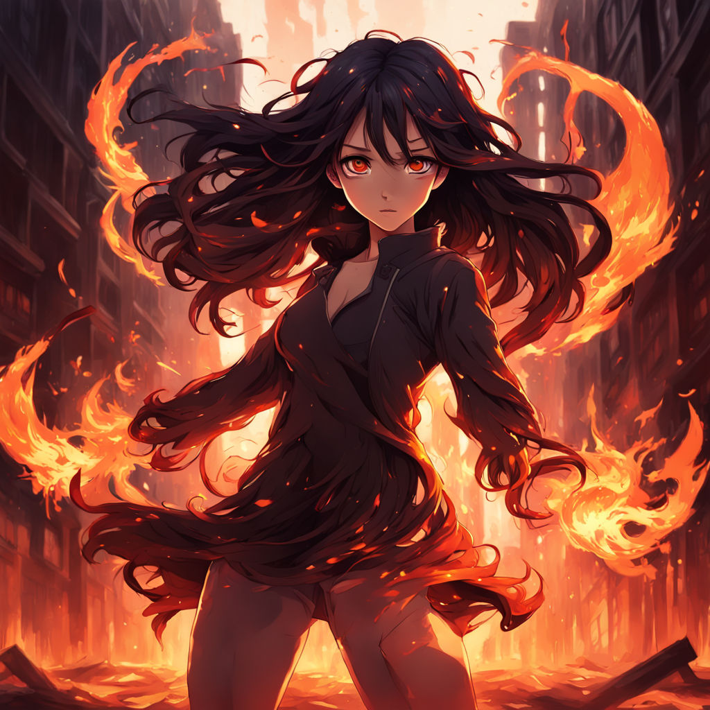 Anime-style illustration of a fiery girl by optimus prime - Playground