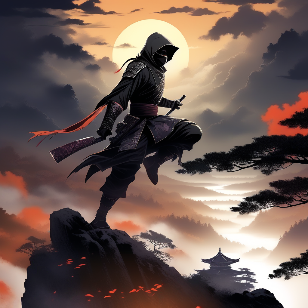 Anime-style landscape portraying a masked ninja from the Nar... by Kyle ...