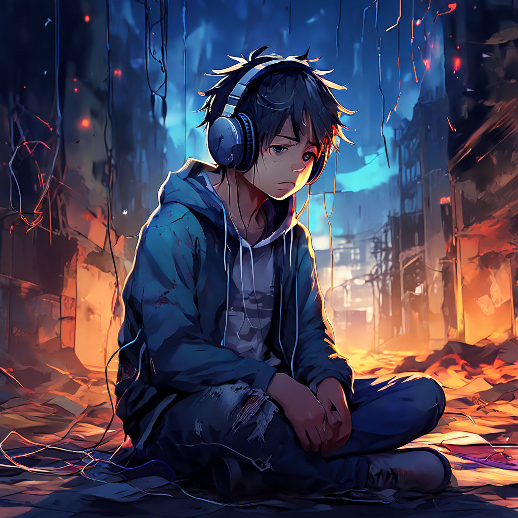 Anime-style illustration of a 4k-resolution boy with headpho... by ...