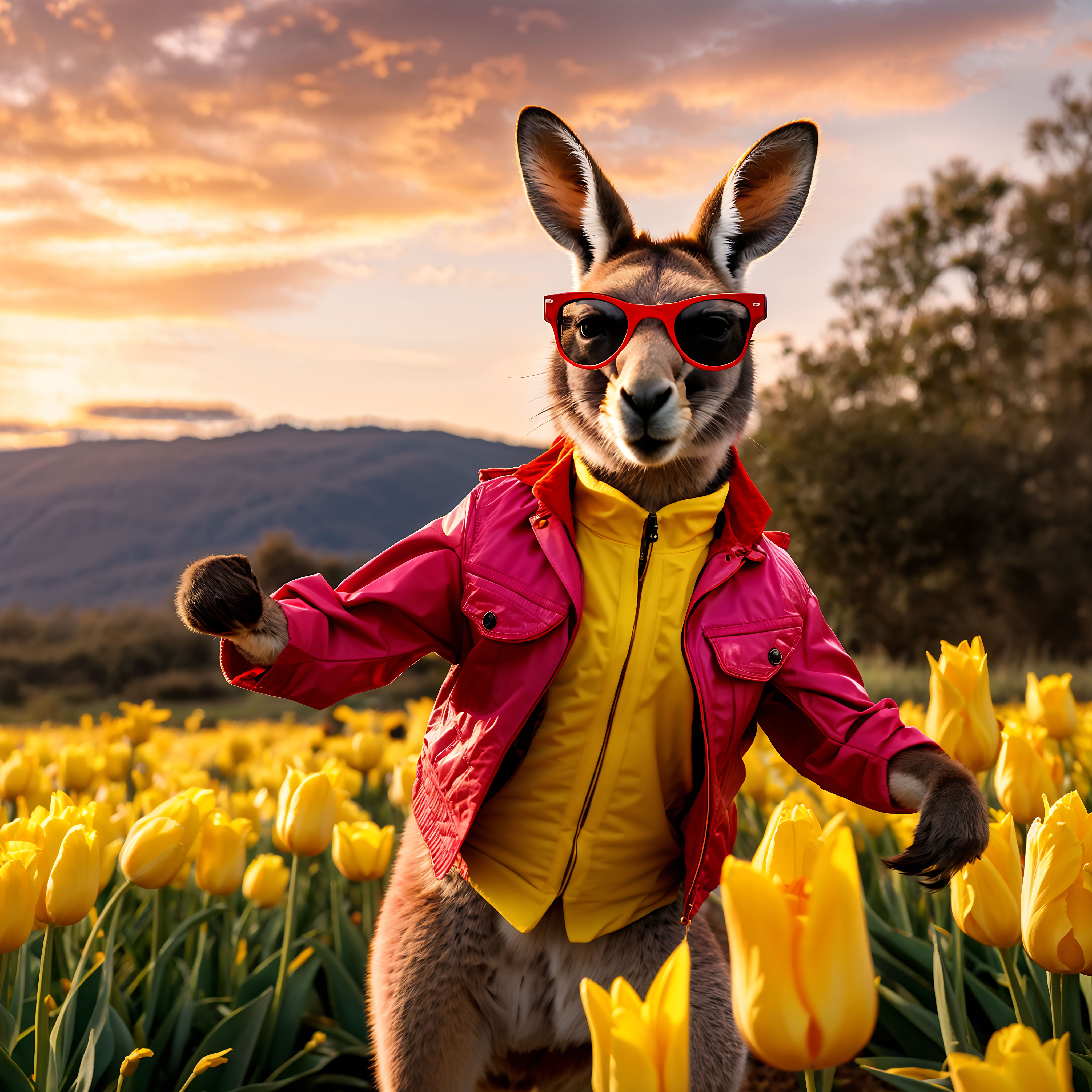 A kangaroo disco dancing in the middle of a field full of ye... by Poba ...