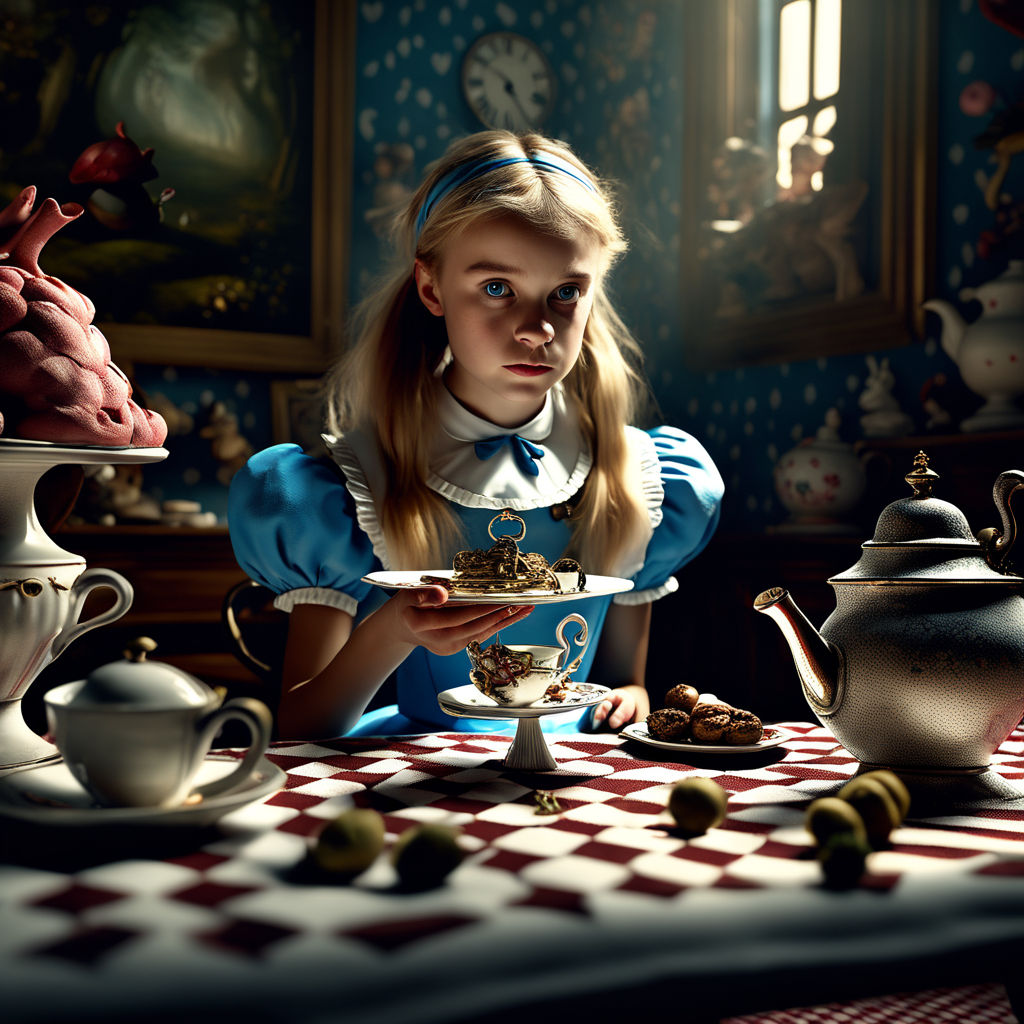 Create a image realistic alice in wonderland by la noche del lobo - Playground