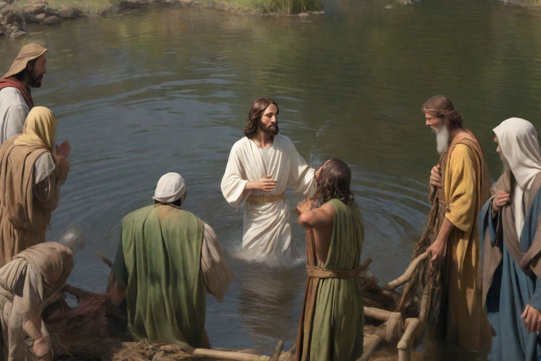 Ultra realistic 8K image of Jesus Christ being baptized by J... by ...