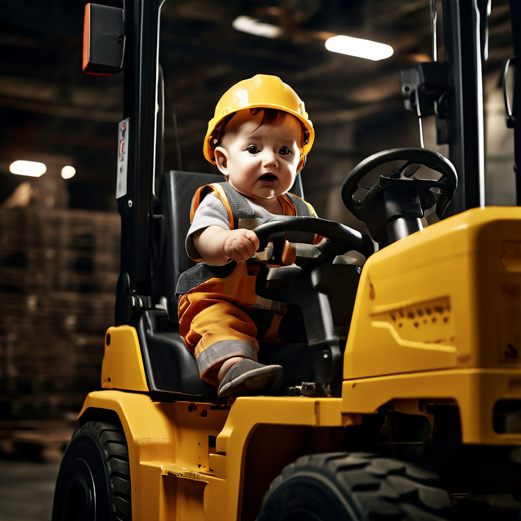 A baby is operating a forklift in the factory with enhanced ... by ...