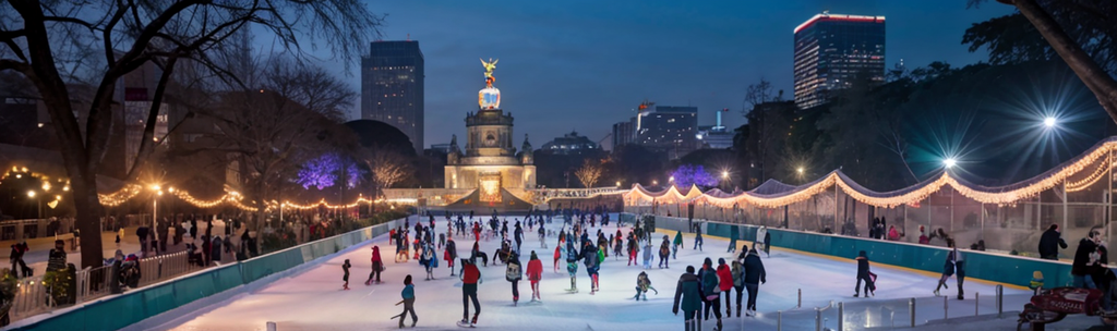A side view of a large outdoor ice-skating rink in a vibrant... by ...