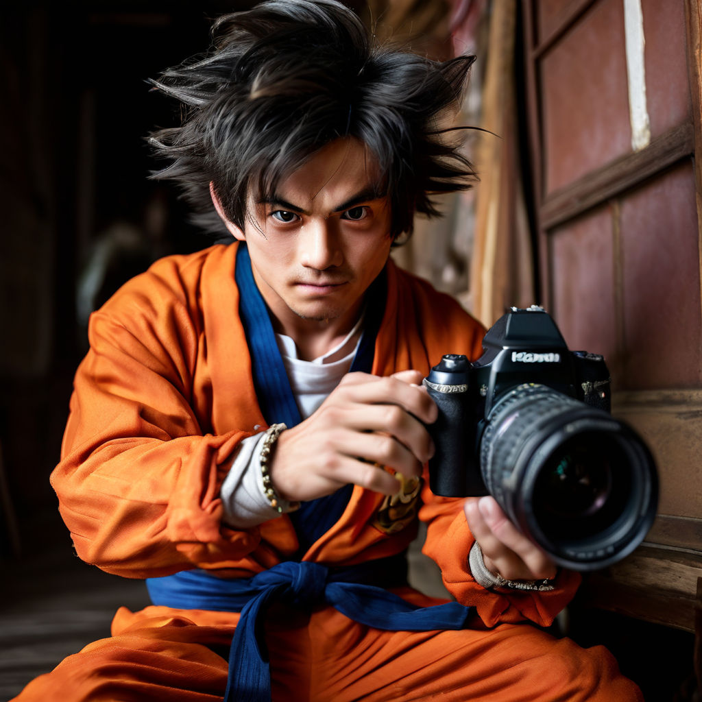Son goku haciendo una foto con una camara de fotos y texto a... by ...