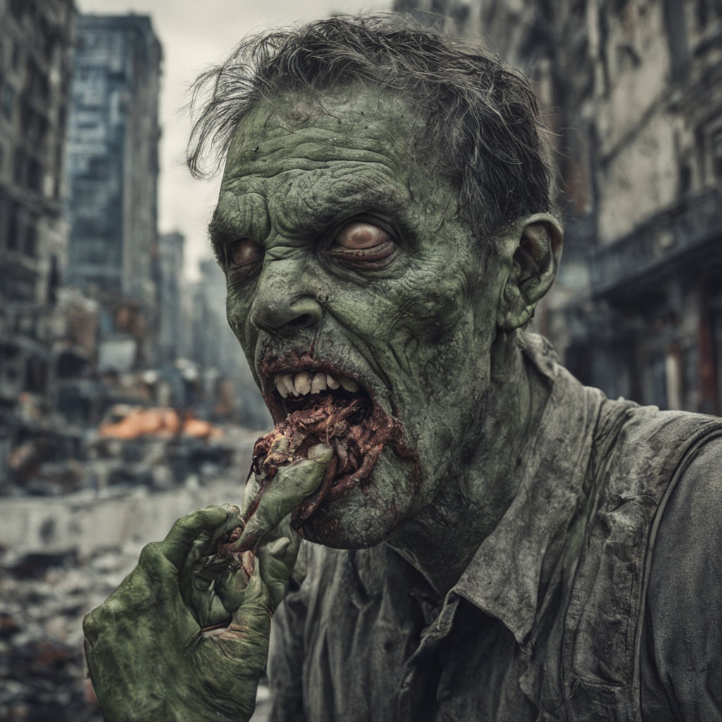 A hyper realistic photo of a comically stupid looking zombie... by ...