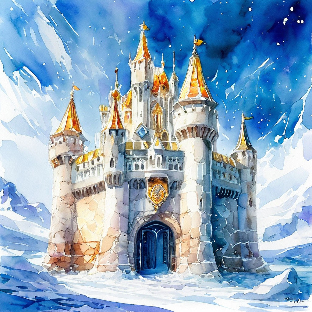White castle from ice with golden shiny elements and colorfu... by Ann ...