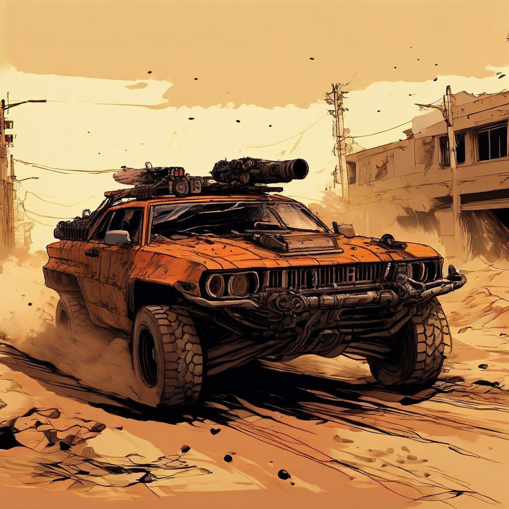 Graphical sketch of a car with a machine gun mounted racing ... by ...