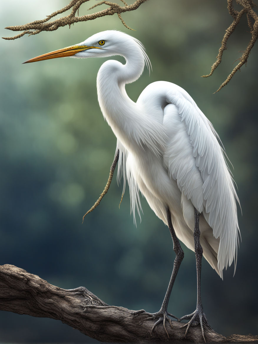 A white heron sits on a thin branch by Andrea Brede-Lotz - Playground