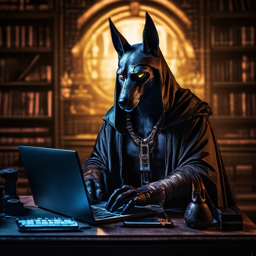 Anubis the hacker sits in his library by Ahmed00 Abaza00 - Playground