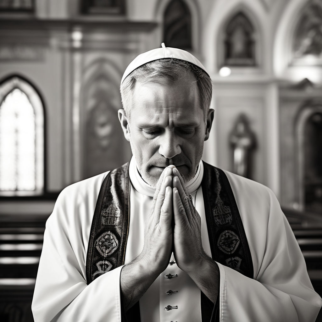 A 50-year-old priest in half body praying in church by Ricardo Alves ...