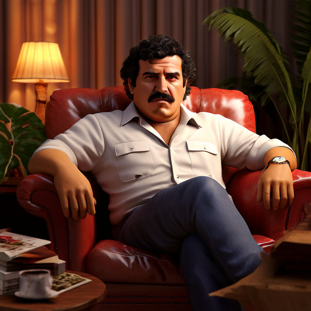 Pablo Escobar sitting on Sofa sitting far 3D Cartoon realist... by Syed ...