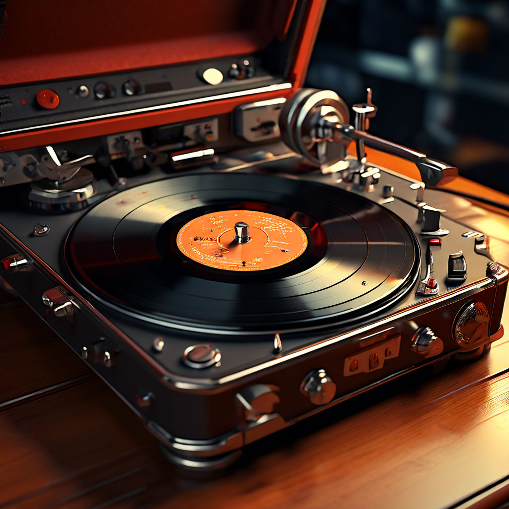 18. Vintage record player with retro details and vinyl recor... by ...