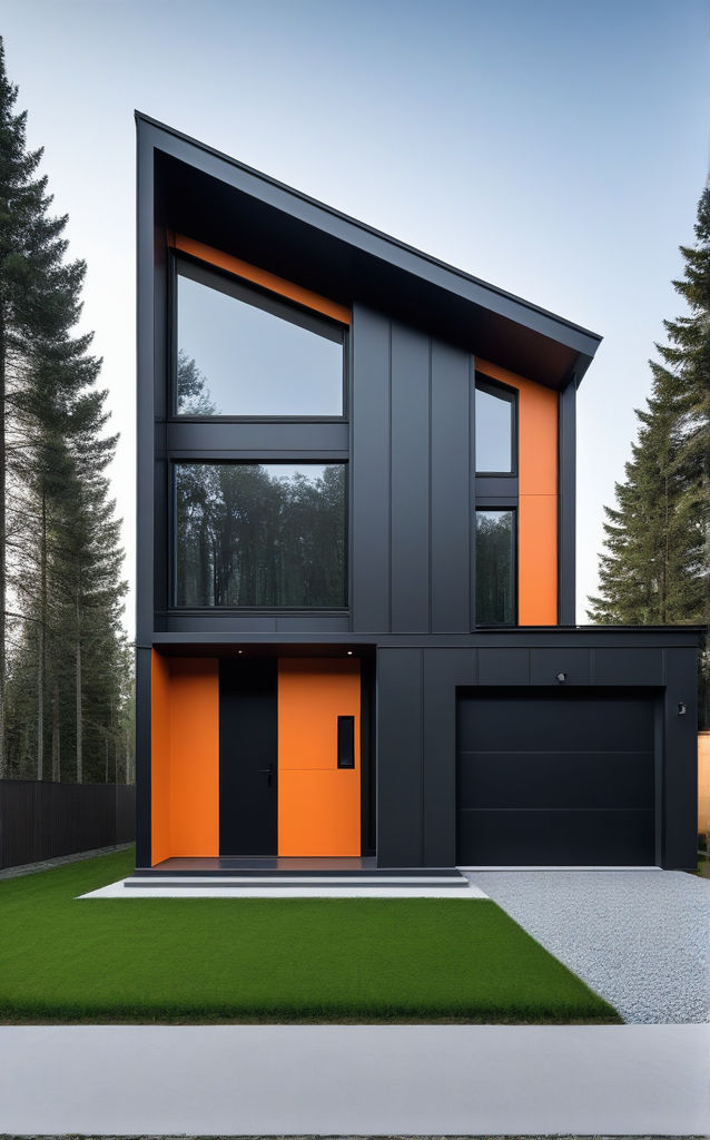 Two-storey rectangular house with a single sloping roof . in... by Nono ...