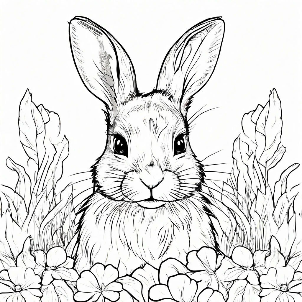Coloring page featuring a bunny outlined with thick lines by Unn ...