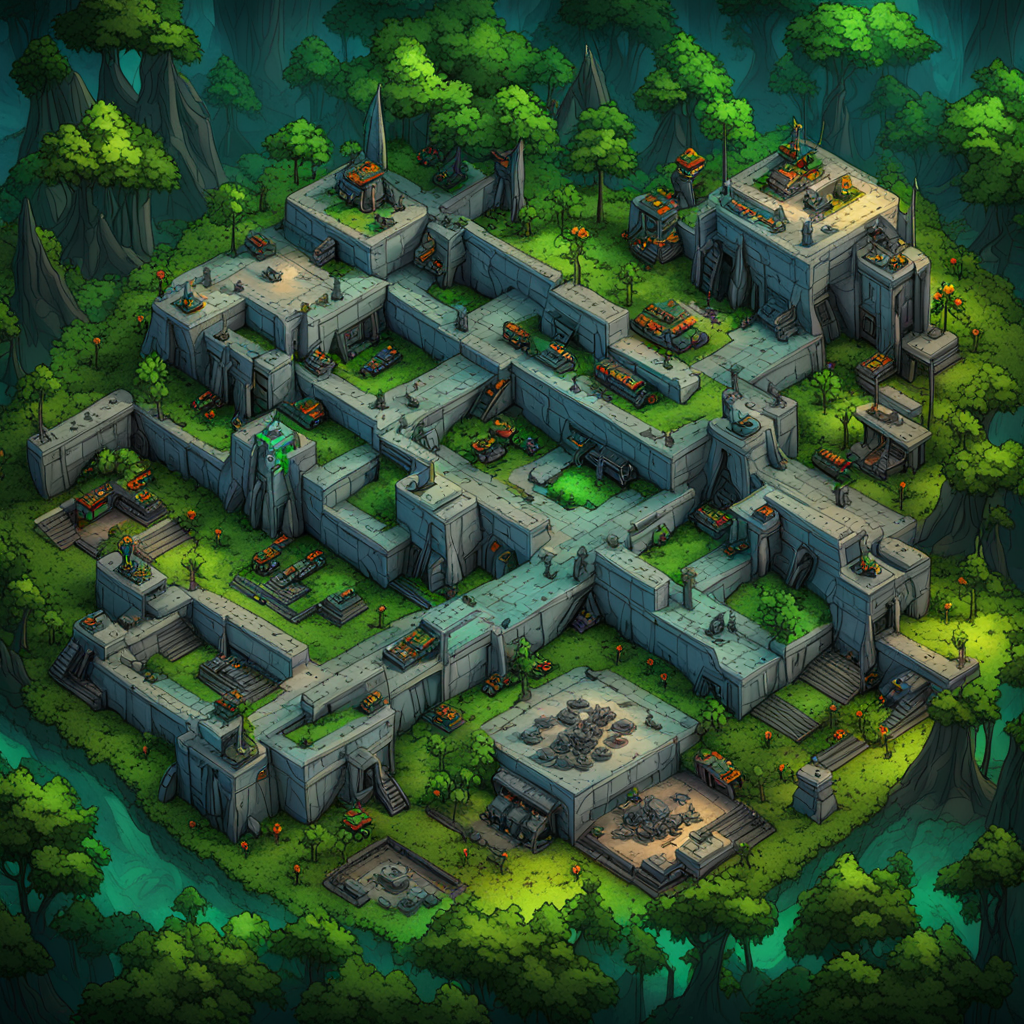 Isometric VTT battle map featuring a sci-fi jungle battlefie... by Alex ...