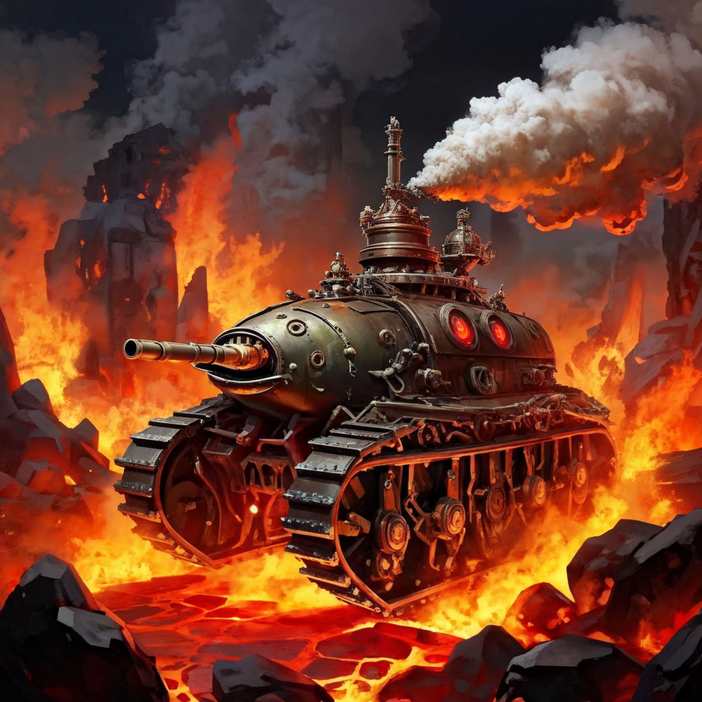 A impressive tank. It is driving on molten lava. The tank is... by S ...