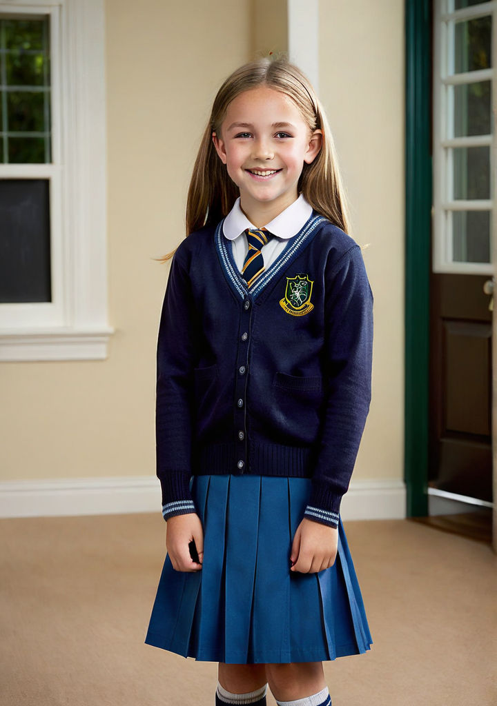A smiling caucasian girl wearing a perfect school uniform by clara ...