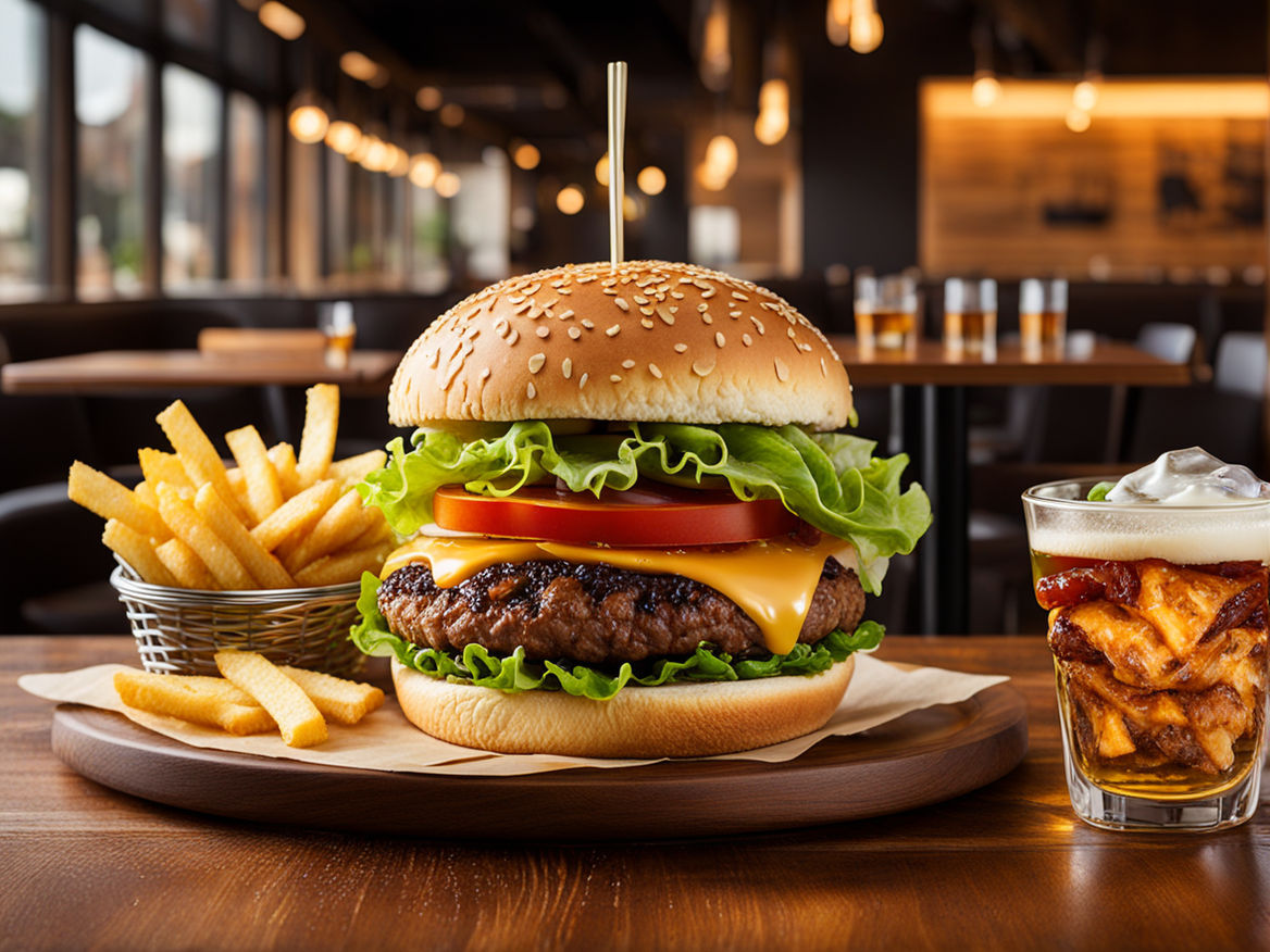 "Photo-realistic image of a perfectly plated burger with lay... by ...