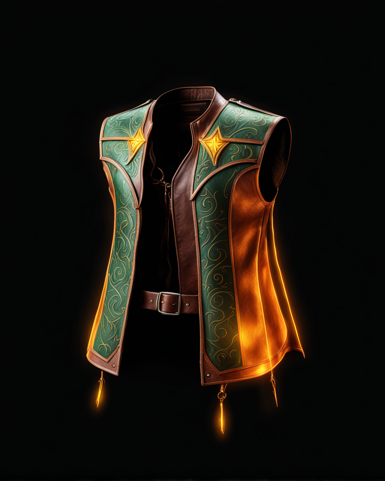 An elven green leather magic vest with yellow glowing runes by Bruno ...