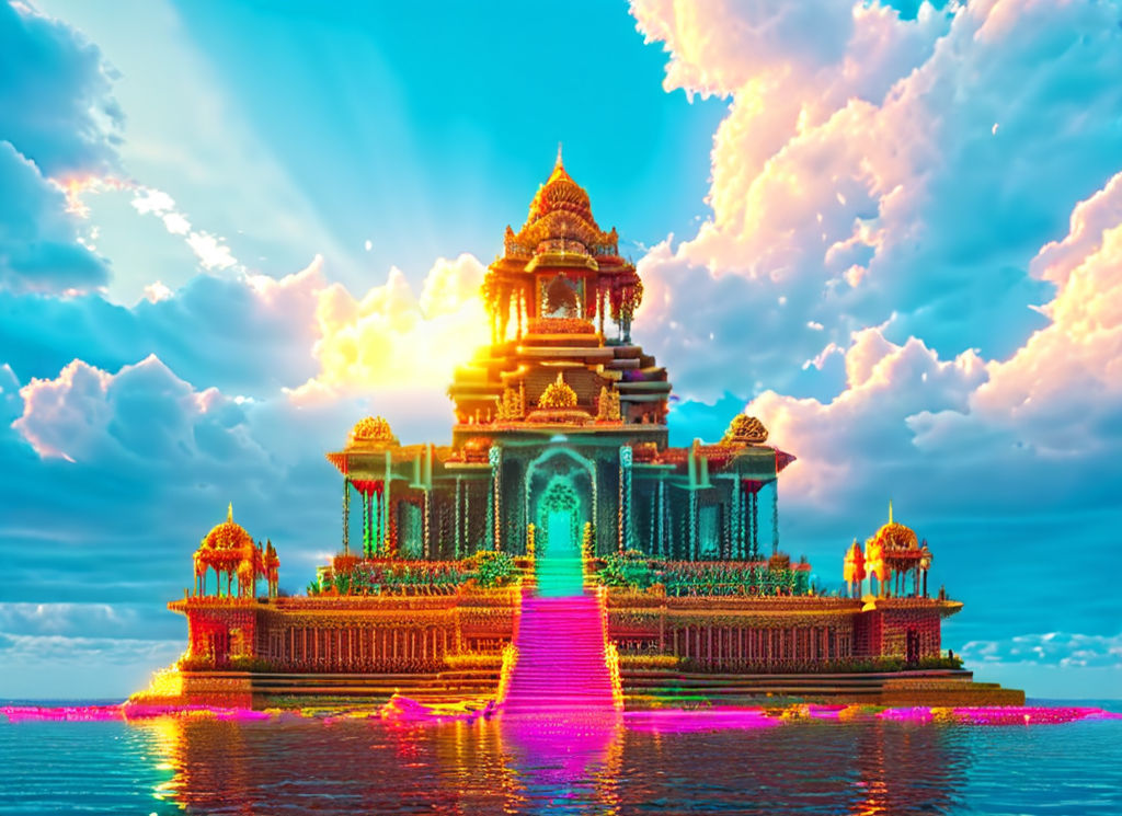 Pixel art palace rising from the churning pixelated seas by Gama Septa ...