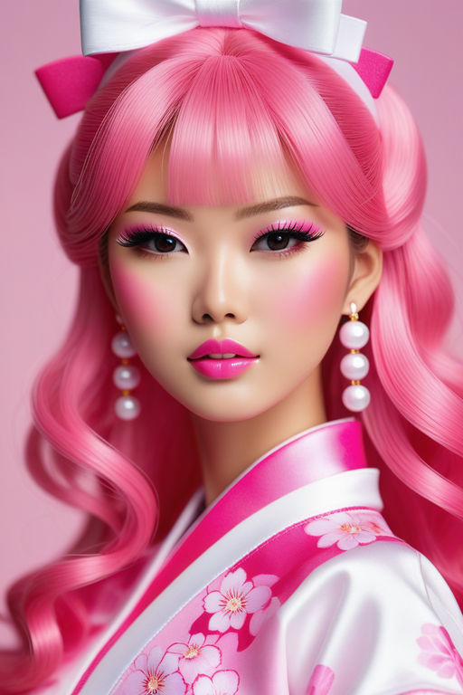 A portrait of a japanese barbie girl. All in pink and white. by rolli ...