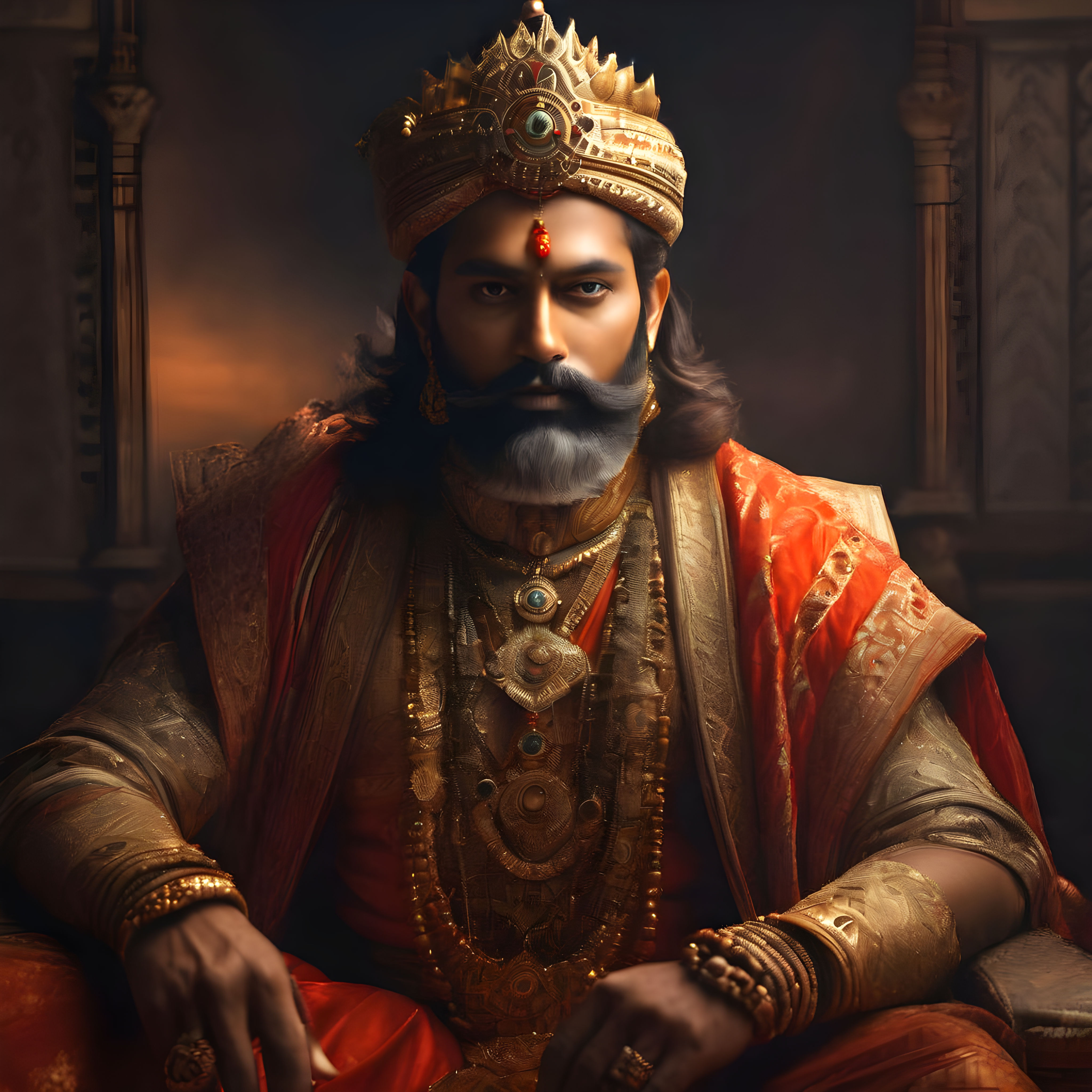 Hindu Indian king sitting on a throne in a palace by prash p - Playground