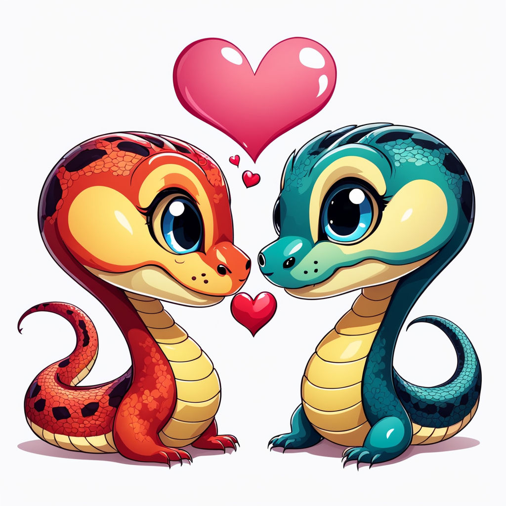 Two happy male and female snakes in love with big eyes by Yuliya ...