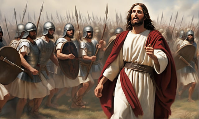 Jesus Christ leading the Roman army marching in a battle fie... by ...