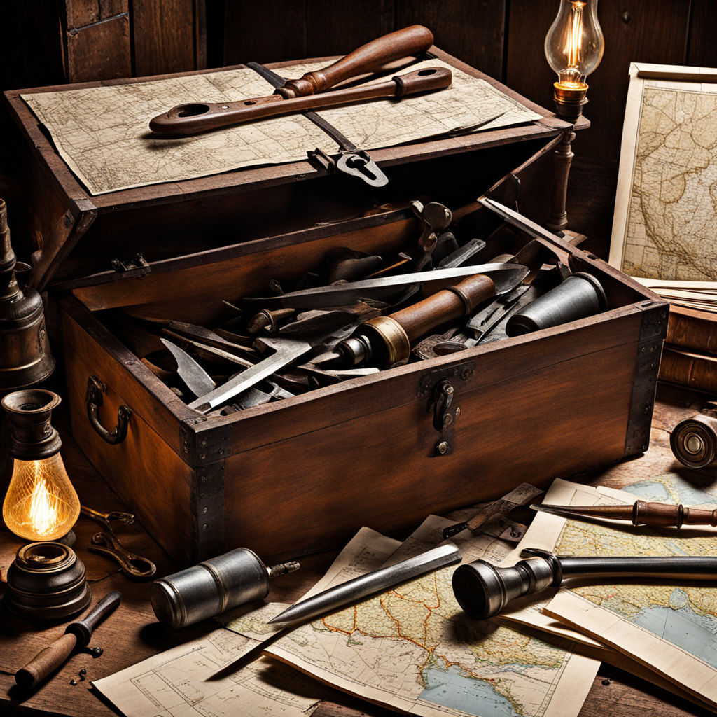 Still life: A jumbled box of tools and maps by Skander Farhat - Playground