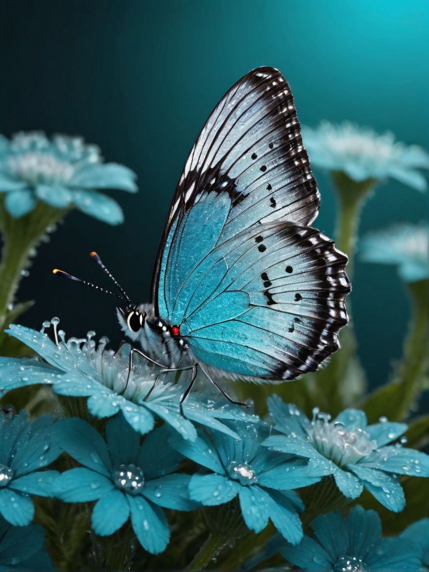 An amazing photo of an elegant turquoise butterfly with silv... by ...