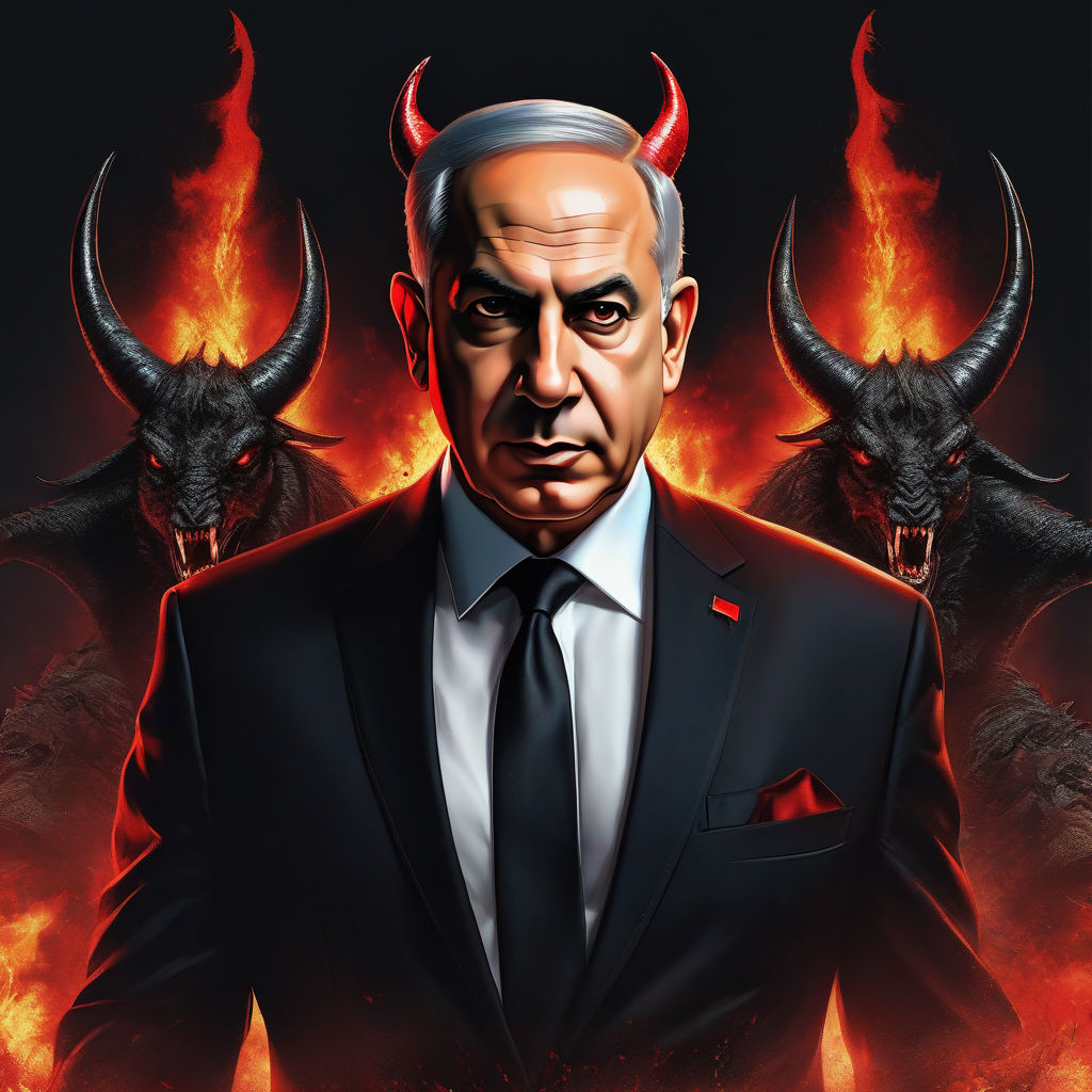 Benjamin Netanyahu with devil look and face with horns by Azam CW ...