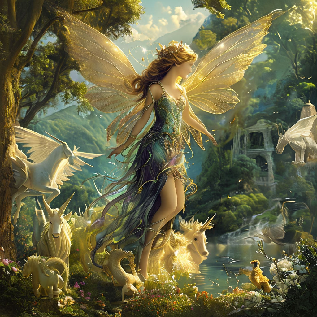 A stunningly beautiful fairy with mystical creatures from fo... by Lily ...