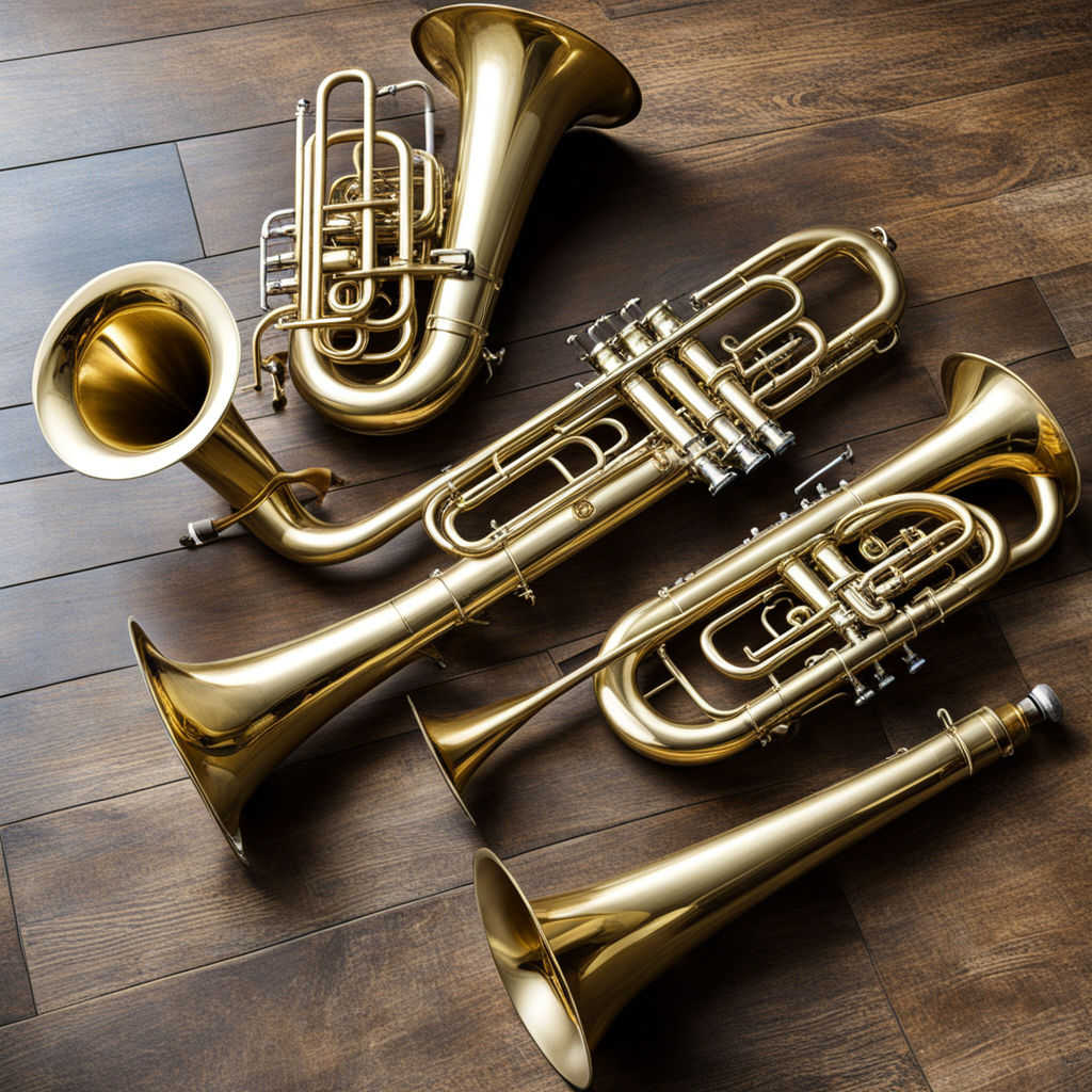 High realistic and authentic brass instruments laying around... by ...
